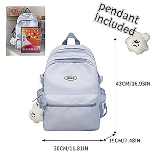 VTTDB Kawaii Backpack with Cute Accessories Casual Aesthetic Daypack Simple Laptop Bag Waterproof Travel Rucksack for Women (blue)