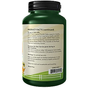 NOW Pet Health, L-Lysine Supplement, Powder, Formulated for Cats, NASC Certified, 8-Ounce