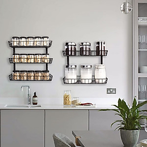 SWOMMOLY Adjustable Wall Mount Spice Rack Organizer, 12-Tier Dual-use (Multi-use) Hanging Spice Shelf Storage for Kitchen Pantry Cabinet Door, Seasoning Holder Organizer, Black