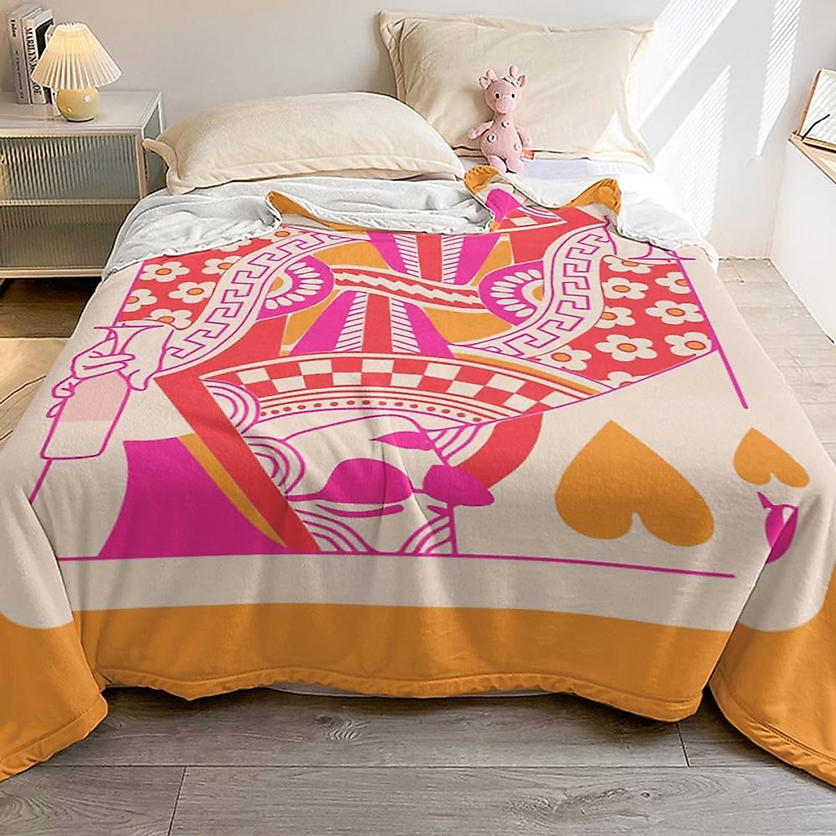 Orange Queen of Hearts Blanket,Soft Fleece Flannel Lightweight Blanket,Cozy Warm Throw Blanket Girl's Room Sofa Decor Preppy Trendy Gifts Blanket All Seasons 40x50 inch,Gift for Her