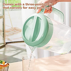 2Pcs Plastic Pitcher with Lid Large Clear Water Carafe Jug Ice Tea Pitcher Lemonade Juice Beverage Jar with Strainer Cover Handle Measurements for Hot Cold Coffee Drink (Green,1 Gallon/4L)