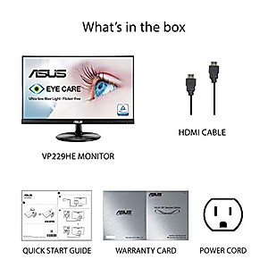 ASUS VP229HE 21.5” Monitor, 1080P Full HD, 75Hz, IPS, FreeSync/Adaptive-Sync, Eye Care, HDMI VGA, Frameless, VESA Wall Mountable, BLACK