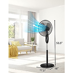 BLACK+DECKER BFSD116B 16" Oscillating Dual-Blade Stand Fan with Remote, Adjustable Height, Black