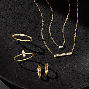 RS Pure by Ross-Simons Baguette Diamond-Accented Huggie Hoop Earrings in 14kt Yellow Gold