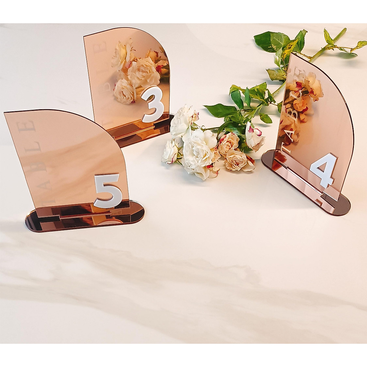 Acrylic Wedding Table Numbers,Semi-Arched Mirrored Acrylic Table Numbers for Centerpiece, Reception, Decoration, Party, Anniversary, Event (Number 1-15, Rose Gold Mirror)