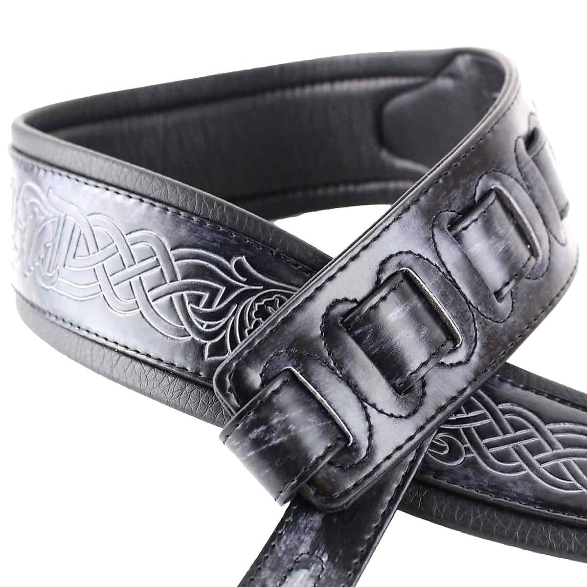 Walker & Williams GB-182 Handmade Cobalt Black Brushed Padded Guitar Strap With Celtic Braid Design For Acoustic, Electric, And Bass Guitars