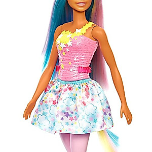 Barbie Dreamtopia Doll with Removable Unicorn Headband & Tail, Blue & Purple Fantasy Hair & Cloudy Star-Print Skirt, Unicorn Toy