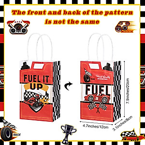 Pajean 16 Pieces Race Car Fuel Treat Bags Boxes Racing Car Party Goodie Bags Wrap Paper Bags with Handles Birthday Party Decorations Baby Favors Supplies Gifts