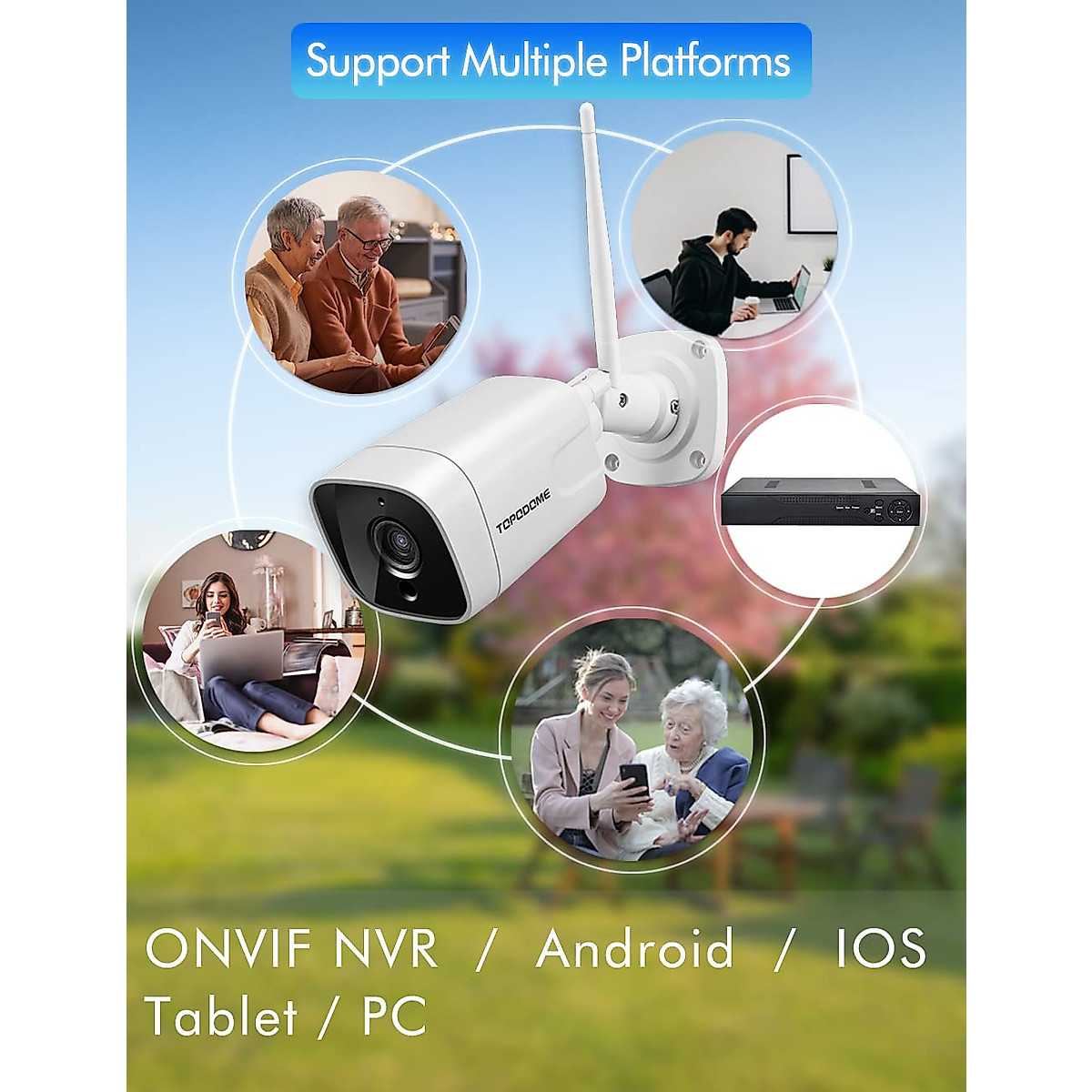 Topodome Wi-Fi Bullet Security Camera Outdoor,1080P RTSP IP WiFi Surveillance Camera, Humanoid Detect/ 2-Way Audio/Siren Alarm/SD Card/Night Vision, Weatherproof IP66 Metal Case (White)