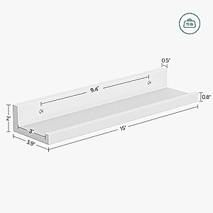 SONGMICS Floating Shelves, Set of 3 Wall Shelves, for Photo Frames and Trinkets, for Living Room, Home Office, Kitchen, Bathroom, White ULWS38WT