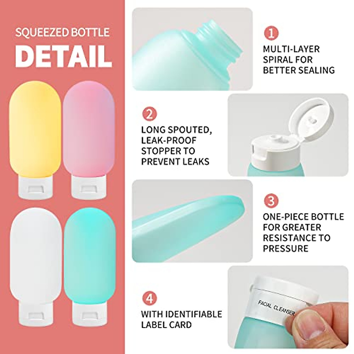 CCTIVED Travel Size Bottles for Toiletries, 19 Pack TSA Approved Travel Bottles for Women, Leak Proof Refillable Travel Containers Toiletery Kit for Shampoo Conditioner Lotion
