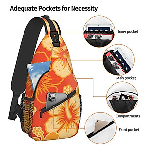 Sling Bag, Orange Hawaiian print Crossbody Sling Backpack for Casual Shoulder Women & Men, Black