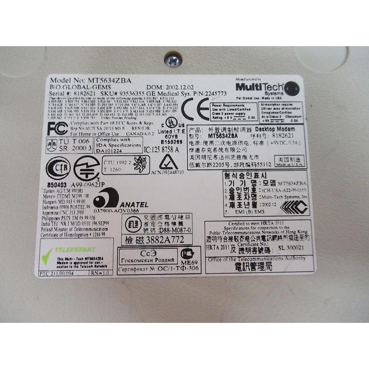 MultiTech MT5634ZBA MultiModem ZBA Desktop Business Modem