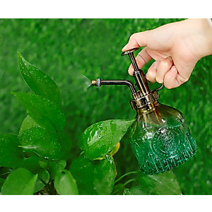 Hniuyun Glass Plant Mister Spray Bottle, 6.4 All Vintage Plant Spritzer Watering Can, Bronze Plastic Top Pump, Plant Mister Glass Watering Garden Tool (Yellow Green Gradient)