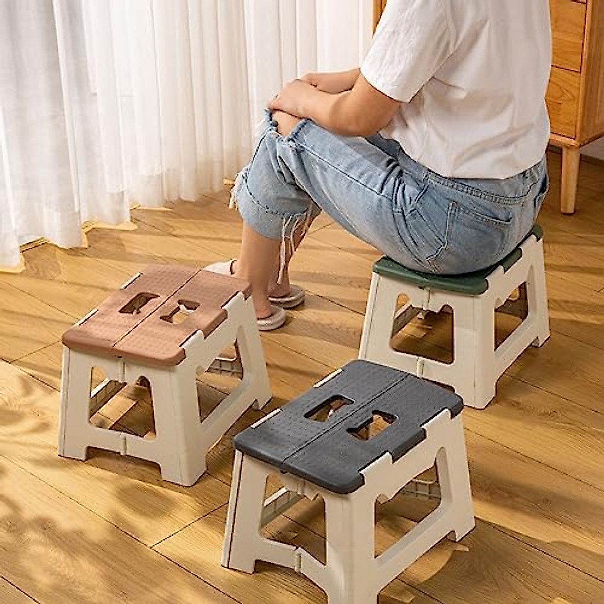 Folding Step Stool - Foot Stool with 9 Inch Height - Holds Up to 330 lbs - Lightweight Plastic Foldable Step Stool for Kids, Kitchen, Bathroom & Living Room (Pack of 1) (Black)
