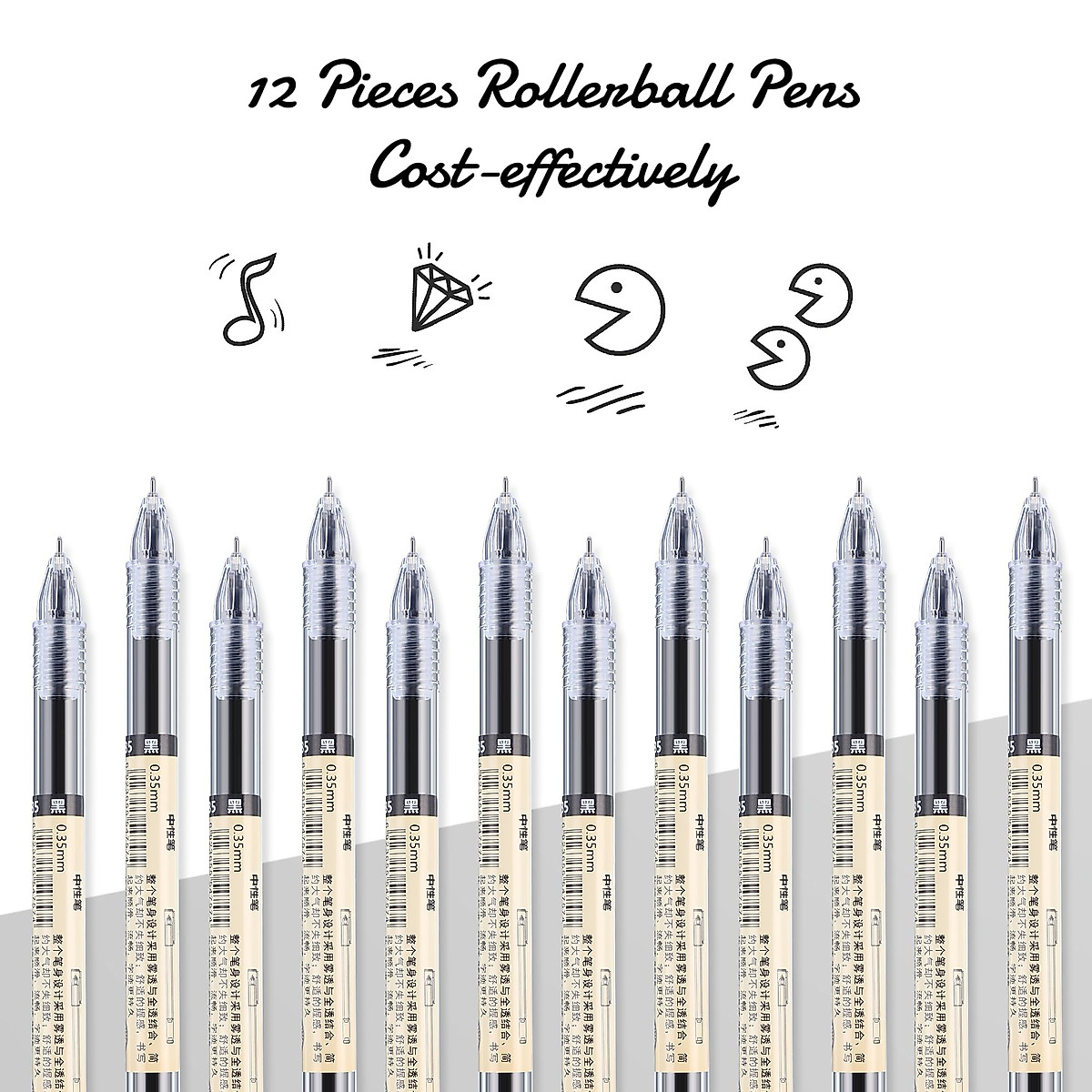 Chinco 0.35 mm Black Gel Ink Pen Extra-Fine Ballpoint Pen for Office School Stationery Supply (12 Pieces)