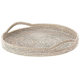 KOUBOO La Jolla Serving Tray, Brown Tray, Rattan Serving Tray, Serving Tray with Handles, Hosting Tray, Party Tray, Ottoman Tray, Tea, Living Room, Grill, Fruit, Display Tray, Servewear, White