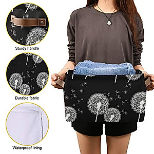 AGONA White Flower Dandelion Black Foldable Storage Bins Large Collapsible Fabric Storage Baskets with Leather Handles Organizing Box for Shelves Home Bedroom Nursery Office 2 Pack