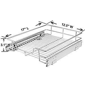 Pull Out Cabinet Organizer, HAVEITS Heavy Duty Slide Out Kitchen Cabinet Storage Shelves, Pull Out Drawer For Kitchen Cabinets with Extension 3 FOLD Drawer Glides and Bumper, 12.5" W x 17" D x 3.2” H