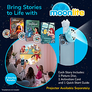 Moonlite Storytime Storybook Reels, 3 Story Set, Moana, Lilo and Stitch, The Little Mermaid, Digital Stories for Projector, Toddler Early Learning Gifts for Kids Ages 12 Months and Up