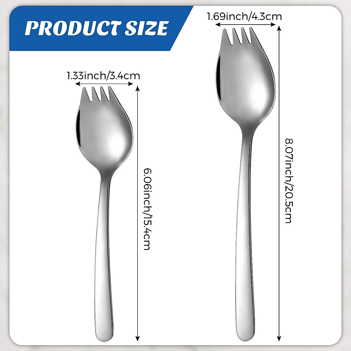 6 Pieces Stainless Steel Sporks Spoon Fork for Everyday Use, Kitchen Tools Metal Ice Cream, Cake, Salad, Fruit, Dessert, Noodles, Pasta Sporks Spoons, 2 Sizes