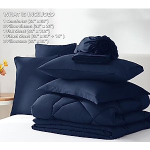 CozyLux Queen Comforter Set Navy Blue - Bed in a Bag Queen Size 7 Pieces, Luxury Soft Bed Set for All Seasons, Bedding Set with Down Alternative Comforter, Sheets, Pillowcases & Shams