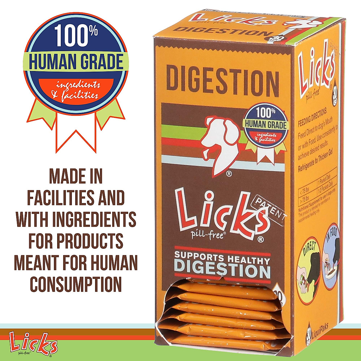 Licks Pill Free Dog Digestion - Dog Gut Health and Gas Relief - Bloating Relief and Digestion Supplement for Dogs - Dog Health Supplies - Gel Packets - 30 Use
