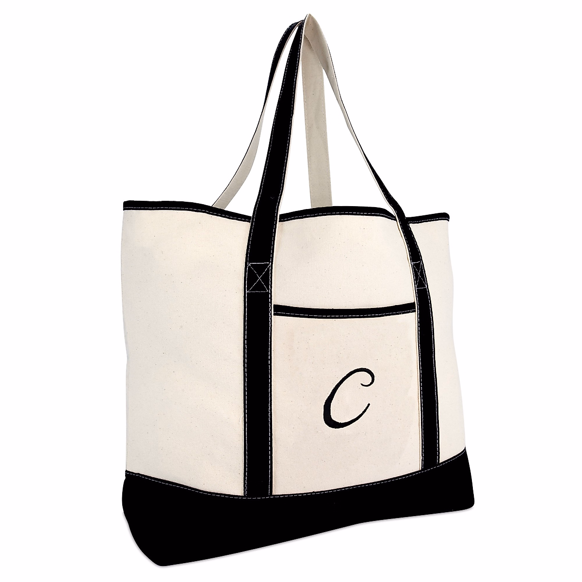 DALIX Monogram Bag Personalized Totes For Women Open Top Black Letter C