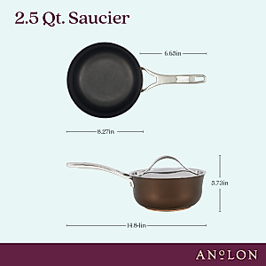 Anolon Nouvelle Copper Hard Anodized Nonstick Sauce Pan/Saucepan/Saucier, 2.5 Quart, Brown