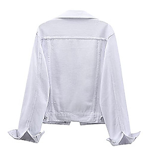 Ladyful Women's Casual Jean Jacket Distressed Ripped Denim Jacket Coat with Pockets