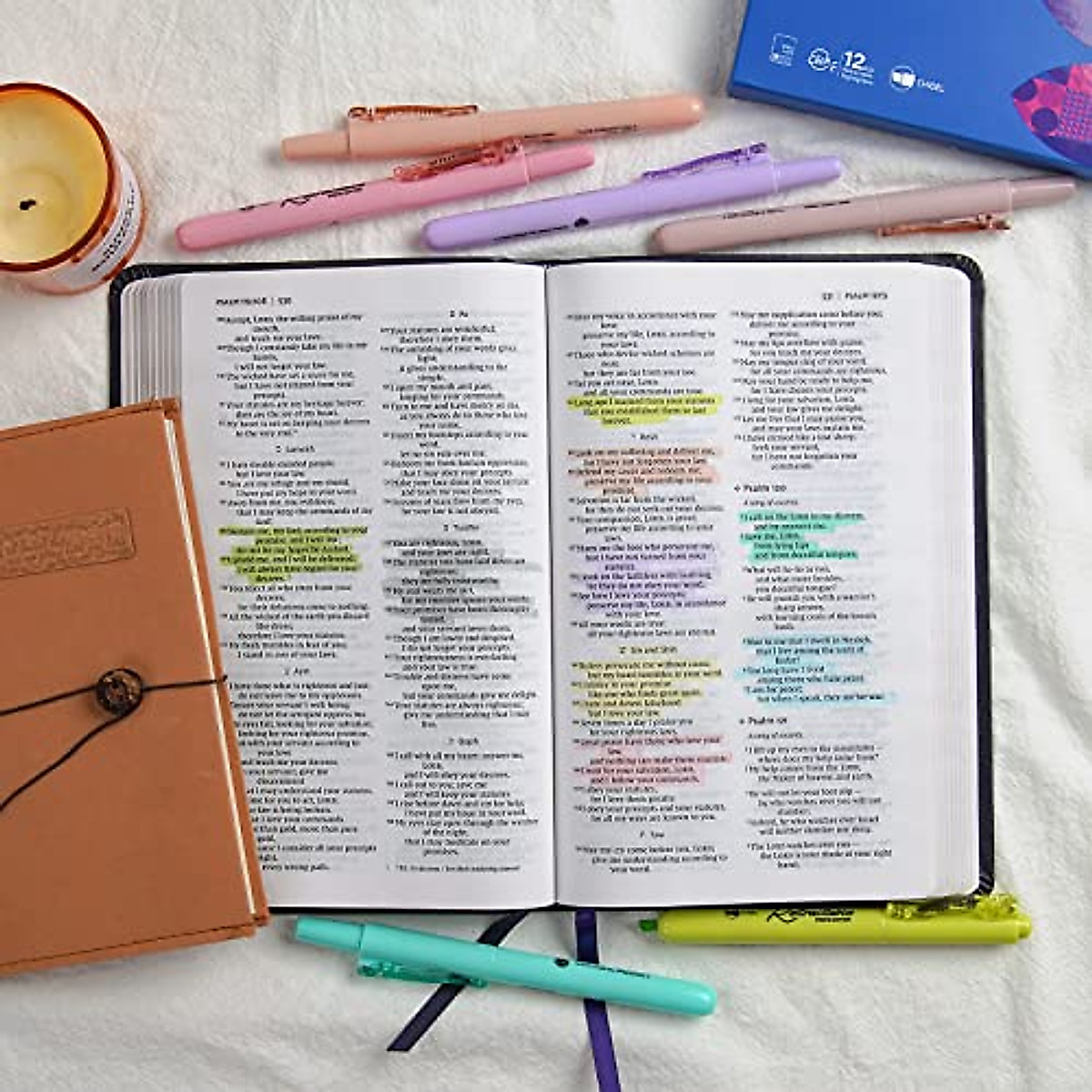 WRITECH Retractable Bible Highlighters Assorted: Pastel Colors No Bleed Aesthetic Marker Pen Chisel Tip, 12 pack