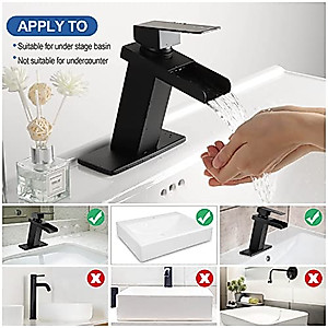 Matte Black Bathroom Faucet, Homikit Waterfall Bathroom Faucets for Sink 1 or 3 Holes, Modern Vanity Faucet with Single Handle Single Hole, Pop Up Drain, Deck Plate, 2 Water Supply Hoses