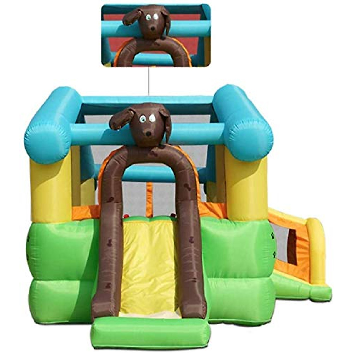 Inflatable Castle and Slide, Blue Dog House Children Slide Outdoor Small Playground Home Square Trampoline Children Play Fence Colors 532 347 262Cm