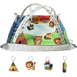 Mostop Baby Gym Play Mat with 4 Toys for Sensory and Motor Skill Development Language Discovery, 3 in 1 Large Size Baby Gym Activity Center for Tummy Time Washable Mat Covers Baby Activity Play Mat