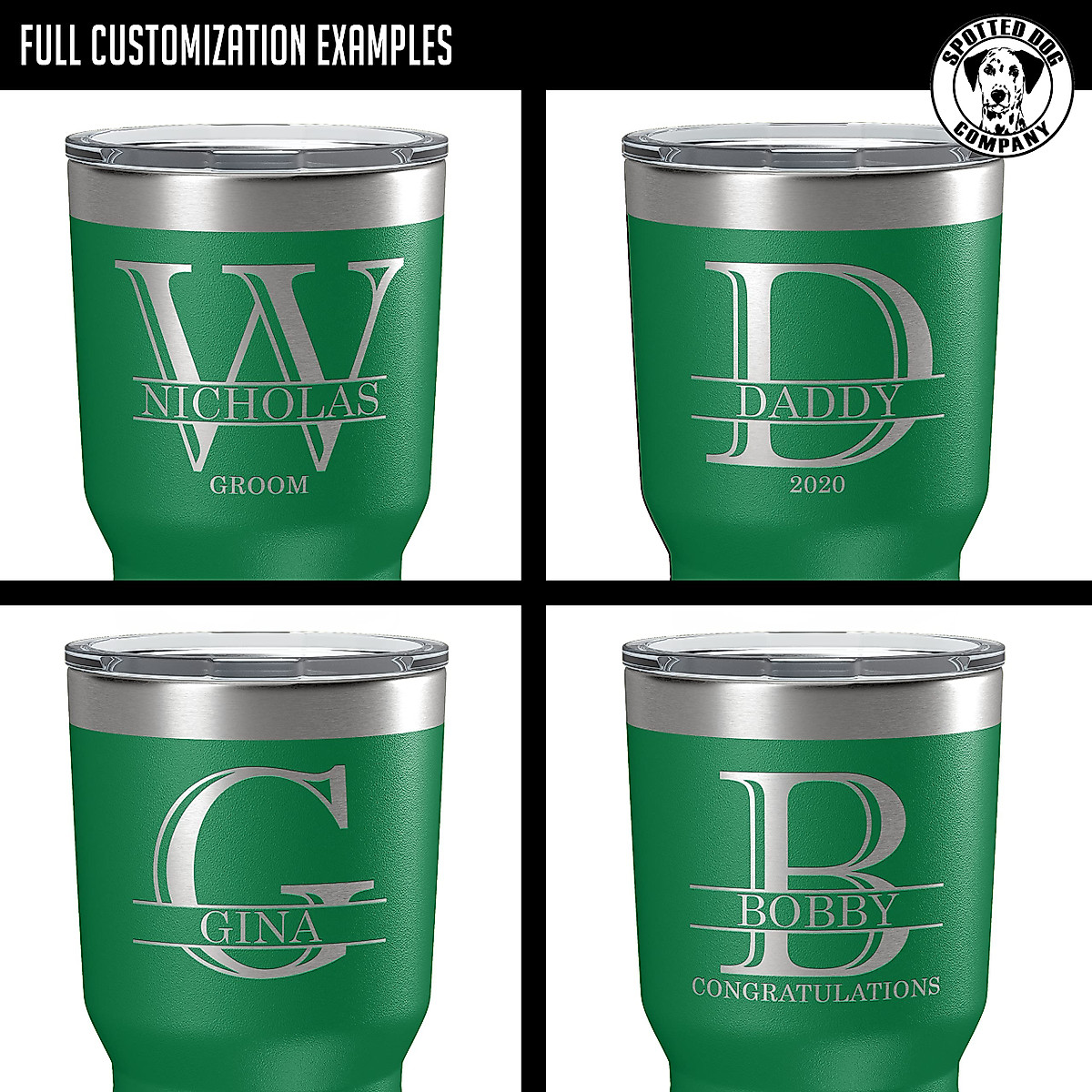Personalized 30oz (17 Colors) Powder Coated Insulated Stainless Steel Tumbler with Lid, Custom Etched, Customized Engraved Gift Idea for Women Men Her Him, Halpert Monogram Initial Name (Green)