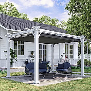 Outsunny 13' x 10' Outdoor Retractable Pergola Canopy, Wood Gazebo Sun Shade Shelter for Grill, Garden, Patio, Backyard, Deck