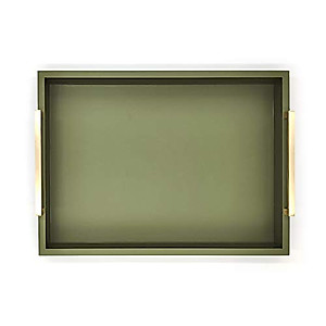 Montecito Home Decorative Coffee Table Tray - Ottoman Tray - Breakfast, Drinks, Liquor Serving Platter - from Farmhouse to Modern - Matte Finish - Champagne Gold Handles - Loden Green