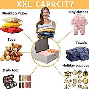 2-Pack Under Bed Storage Containers - 40x20x6 inch with Lid and Handles - Foldable Clothes Organizer - Sturdy Ultra Thick Fabric - Blanket and Shoe Storage Box - Grey