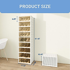 FLEXIMOUNTS Shoe Rack Organizer Storage Box 9 Tiers-18 Pairs, Portable Folding Shoe Rack for Closet Entryway, Collapsible Shoe Cabinet with Magnetic Clear Door for Front Door Entrance