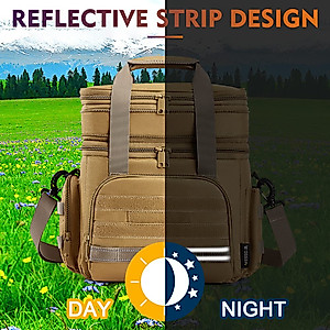 Double Layer Insulated Lunch Bag for Adults, Expandable Tactical Lunch Bag Leakproof 26-Can Large Lunch Cooler Bag with Adjustable Shoulder Strap Adults Durable Lunch Pail for Work Picnic Hiking Brown