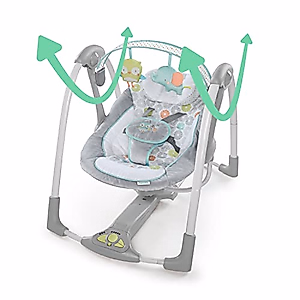 Ingenuity 5-Speed Portable Baby Swing with Music, Nature Sounds & Battery-Saving Technology - Hugs & Hoots, Swing 'n Go, 0-9 Months