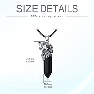 LEECCI Wolf Necklace 925 Sterling Silver Black Crystal Pendant Gothic Wolf Jewelry for Men Women Christmas Birthday Valentine's Day Gift