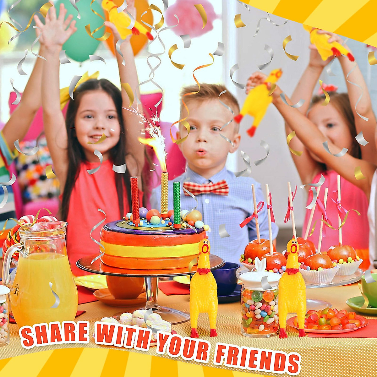 Libima 150 Pcs 6.3 Inch Screaming Rubber Chicken Toy Bulk, Mini Squeeze Rubber Chicken Small Squeak Toys, Prank Novelty Noise Toy for Pet Chew Party Gifts Reduce Separation Anxiety(Yellow)