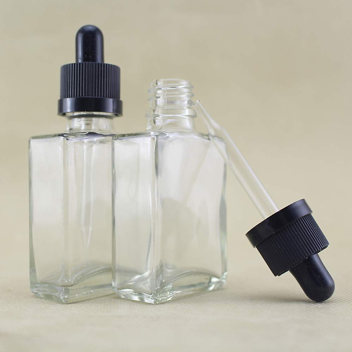 FWD (1 OZ) Clear Square Glass Dropping Bottle with Glass Dropper (3 Pack)