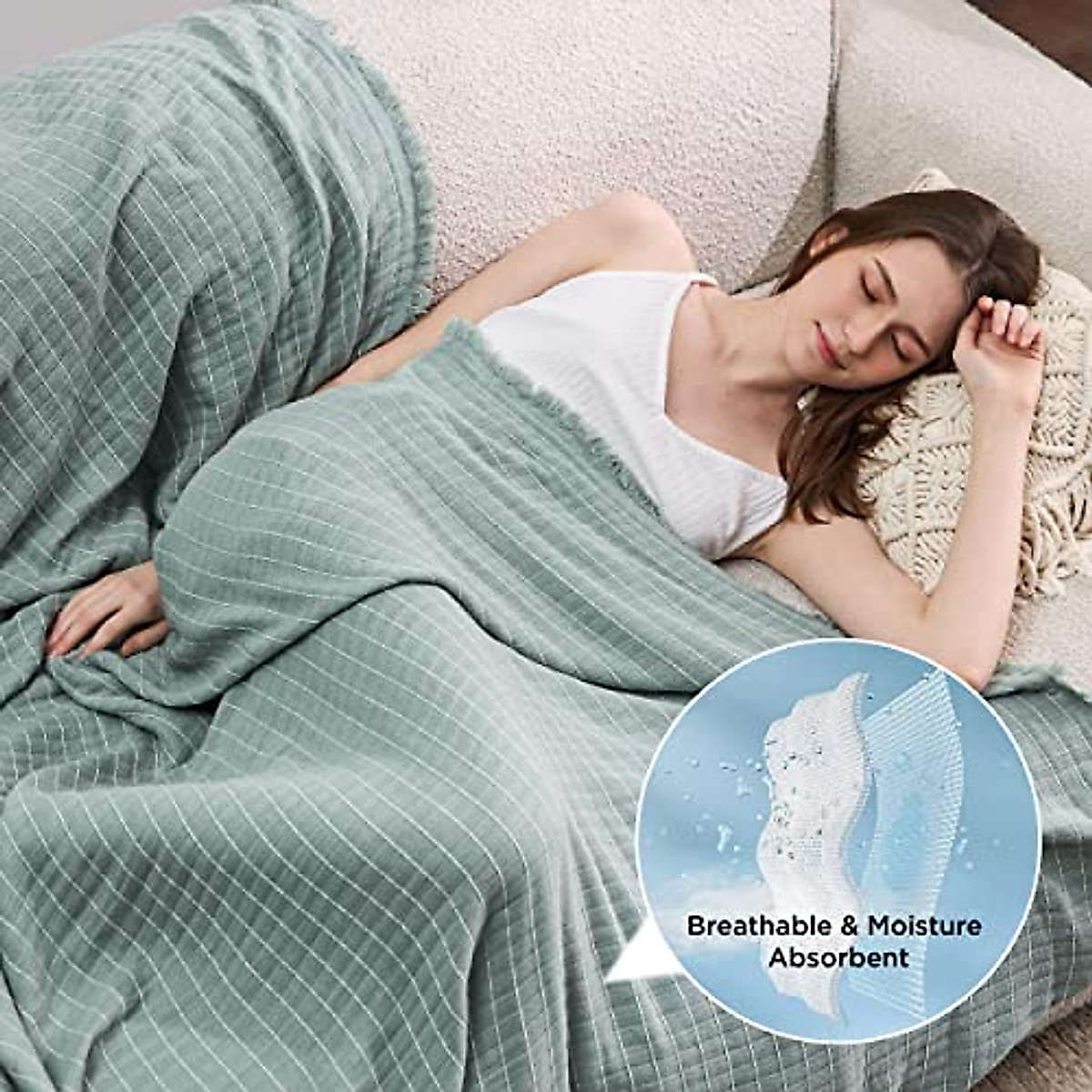Bedsure 100% Cotton Muslin Blanket Grey King & Bedsure 100% Cotton Muslin Blanket Sage Green Throw