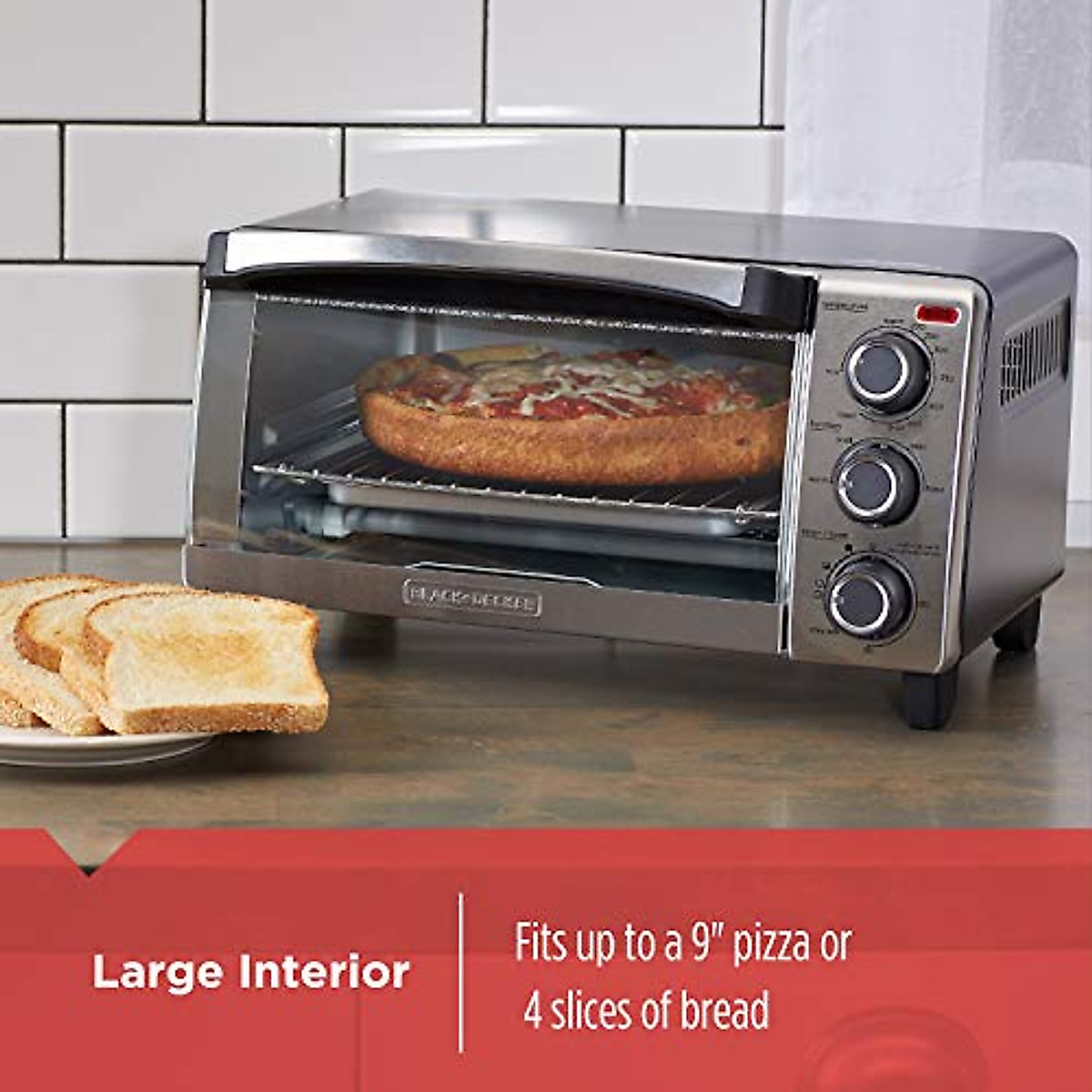 Black & Decker™ 4-Slice Toaster Oven fits 9" Pizza, Grey