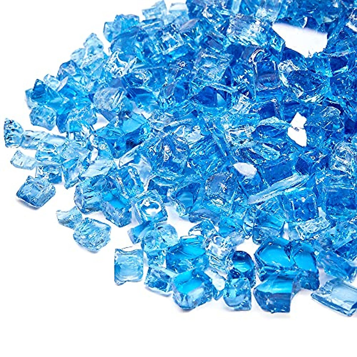 TWINKLING Reflective High Luster Fire Glass,1/2 Inch Fire Pit Glass,Crushed Glass,Broken Glass, Reflective Fire Glass Stones for Fire Pit Fireplace Decoration,10mm,2-Pound Jar (Ford Blue Glass)