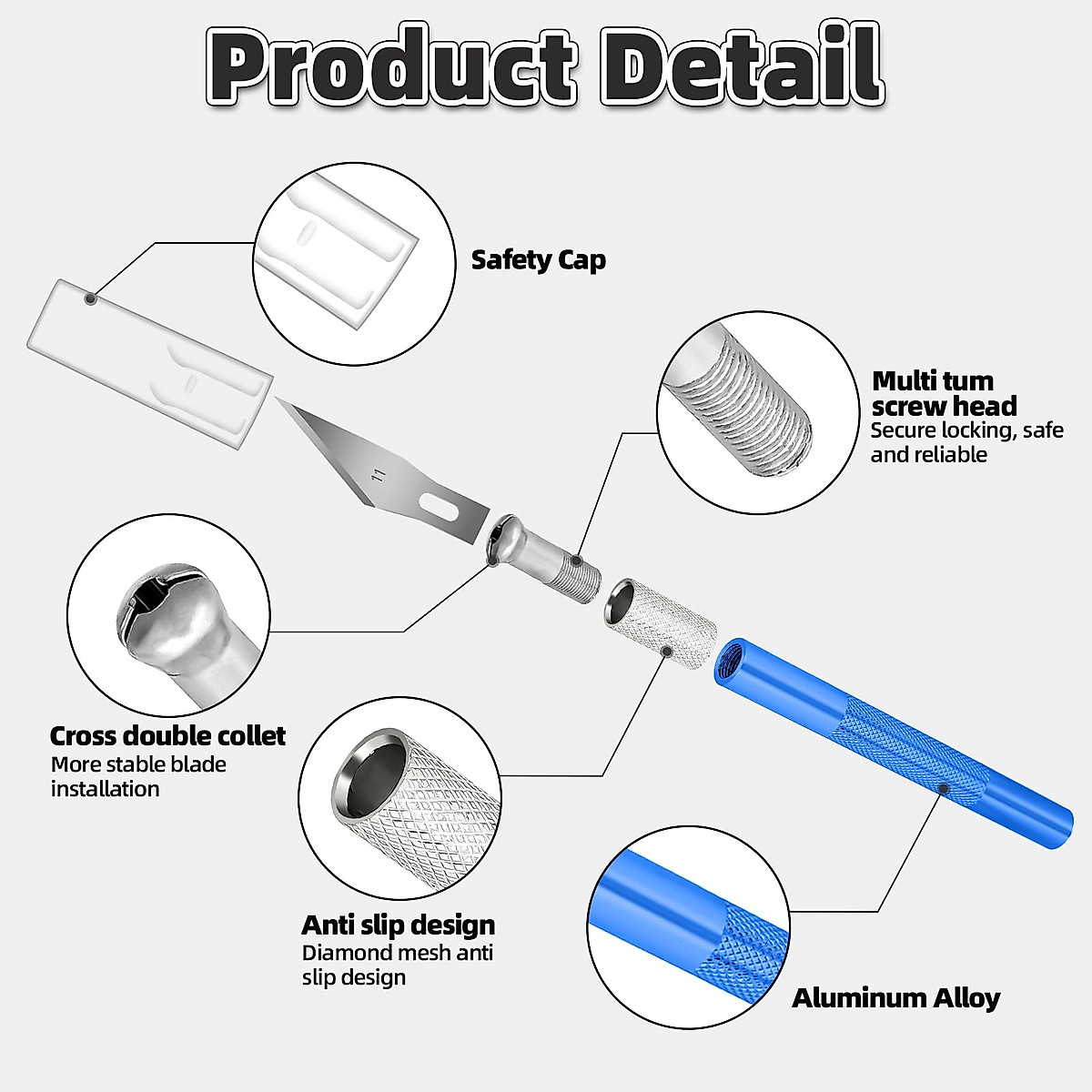 55 Pack Exacto Knife, Hobby Knife Set with 5 Craft Knives and 50 Precision Knife Blades(#11) for Art,Scrapbooking,Carving, DIY, Cutting, Stenciling by EGYPAMID