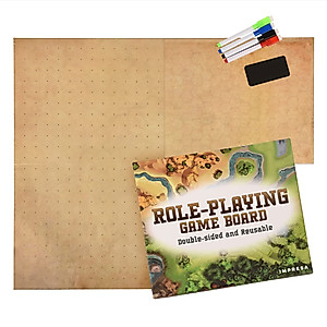 IMPRESA 27" x 23" Double Sided and Foldable Role Player Game Battle Grid Game Mat - for Dungeons and Dragons and Other RPGs - Double Sided - Includes Markers and Eraser
