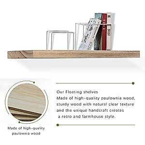 Floating Shelves, Solid Wood Shelves Set of 4, Floating Shelves for Wall Mounted, Durable Natural Bathroom Wall Shelves with Bedroom,Kitchen,Living Room, Corner and Bathroom Decor (Light Brown)